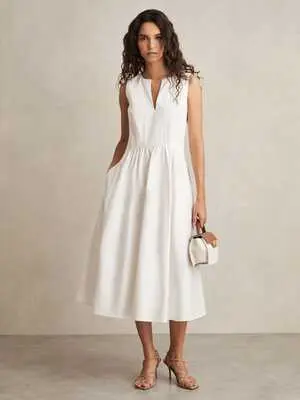 REISS Liza Cotton Corset Midi Dress