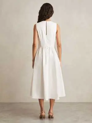 REISS Liza Cotton Corset Midi Dress
