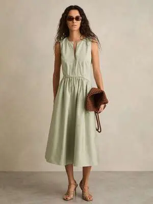 REISS Liza Cotton Corset Midi Dress