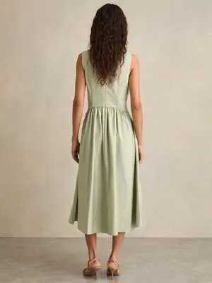 REISS Liza Cotton Corset Midi Dress