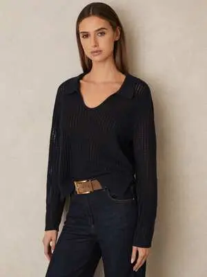 REISS Matilda Cotton Blend Jumper - Navy
