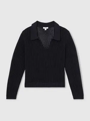 REISS Matilda Cotton Blend Jumper - Navy