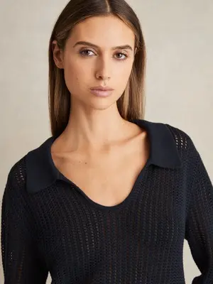 REISS Matilda Cotton Blend Jumper - Navy
