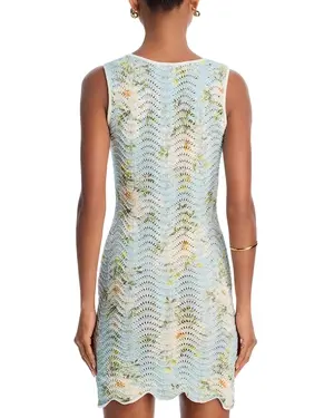 Aqua Floral Sweater Knit Crochet Tank Dress