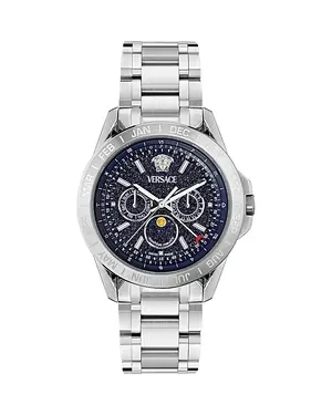 Versace V-galaxy Moonphase Watch, 43mm - Blue/silver