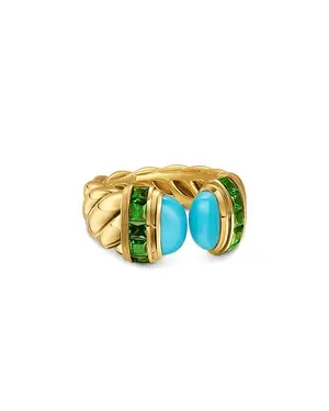 David Yurman Sculpted Cable Open Cocktail Ring - Turquoise/gold