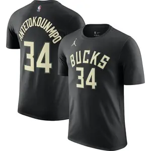 JORDAN BRAND Giannis Antetokounmpo Milwaukee Bucks 2022/23 Statement Edition Name & Number T-shirt - Black