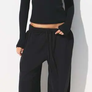 SKIMS Cotton Jersey Wide Leg Pants - Soot