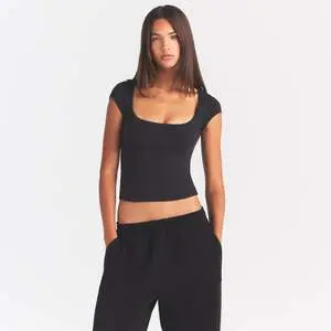 SKIMS Cotton Jersey Scoop Neck T-shirt - Soot