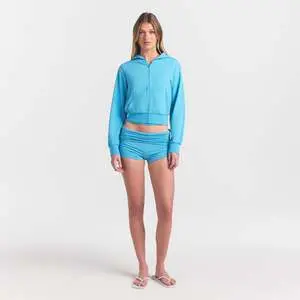 SKIMS Cotton Jersey Zip Up Hoodie - Water