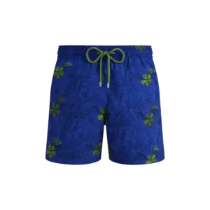 Vilebrequin Swim Trunks Embroidered Flowers Limited Edition Mistral - Blue