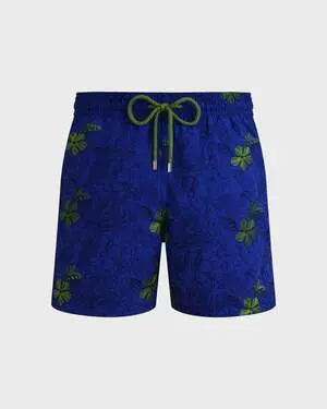 Vilebrequin Swim Trunks Embroidered Flowers Limited Edition Mistral - Blue