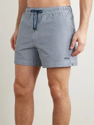 Zegna Straight-leg Mid-length Striped Seersucker Shorts - Blue