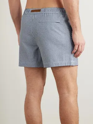 Zegna Straight-leg Mid-length Striped Seersucker Shorts - Blue