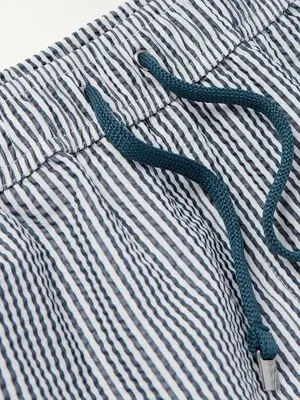 Zegna Straight-leg Mid-length Striped Seersucker Shorts - Blue
