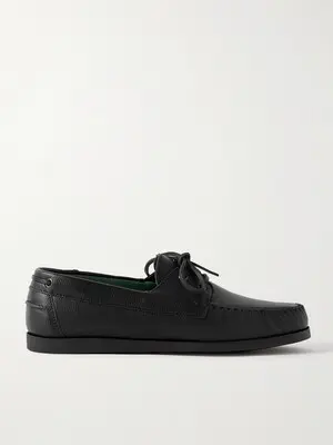 VINNY'S Boatman Full-grain Leather Boat Shoes - Black