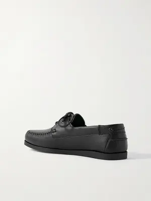 VINNY'S Boatman Full-grain Leather Boat Shoes - Black