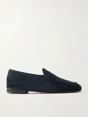 Rubinacci Leather-trimmed Suede Penny Loafers - Blue