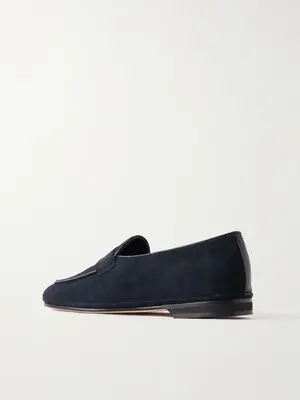 Rubinacci Leather-trimmed Suede Penny Loafers - Blue