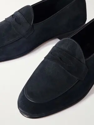 Rubinacci Leather-trimmed Suede Penny Loafers - Blue