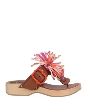 Emilio Pucci Leather Thong Sandals With Appliqués And Buckle - Brown