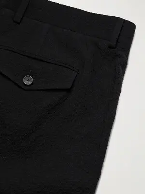 Mr P. Daniel Tapered Pleated Wool-blend Seersucker Suit Trousers - Black