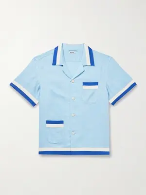 BODE Seedling Stripe Camp-collar Appliquéd Linen Shirt