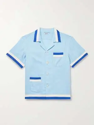 BODE BODE - Seedling Stripe Camp-Collar Appliquéd Linen Shirt - Men - Blue - S Sky Blue