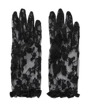 Valentino Garavani Ruffled Corded Lace Gloves - Black