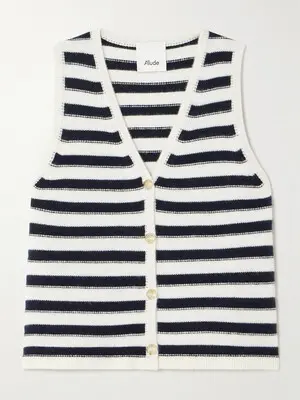 ALLUDE Striped Cashmere Vest - Blue
