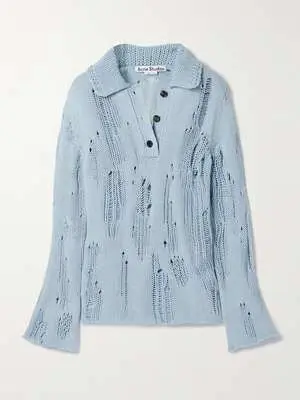 Acne Studios Distressed Organic Cotton And Wool-blend Sweater - Blue
