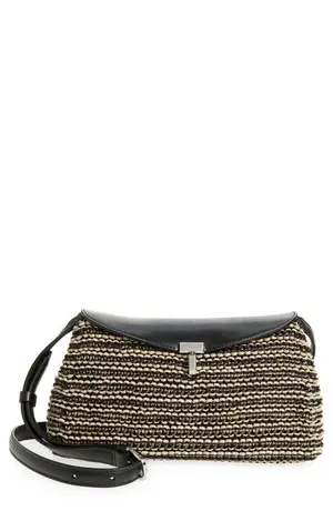 TOTEME T-lock Top Handle Woven Leather Clutch - Black/sand