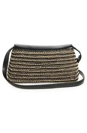 TOTEME T-lock Top Handle Woven Leather Clutch - Black/sand