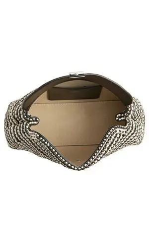TOTEME T-lock Top Handle Woven Leather Clutch - Black/sand