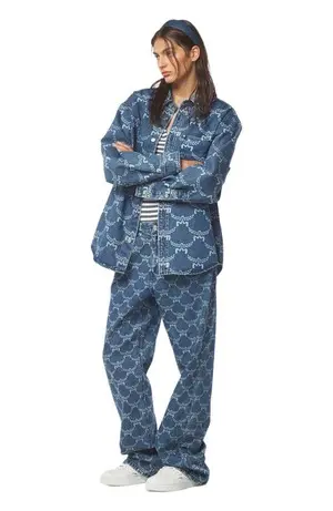 Mcm Lauretos Monogram Denim Shirt - Indigo