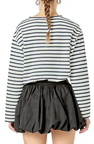 English Factory Heart Embroidered Stripe Cotton Top