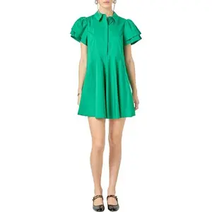 English Factory Ruffle Sleeve Mini Shirtdress - Green