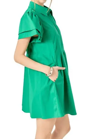 English Factory Ruffle Sleeve Mini Shirtdress