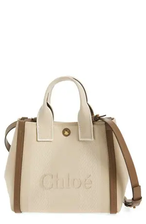 Chloé Logo Canvas Tote - Vegetal Beige