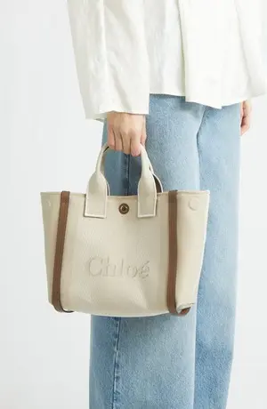 Chloé Logo Canvas Tote - Vegetal Beige