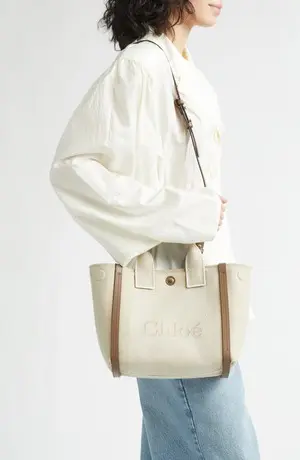 Chloé Logo Canvas Tote - Vegetal Beige