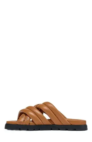 Mcm Monogram Print Cross Slides - Cognac