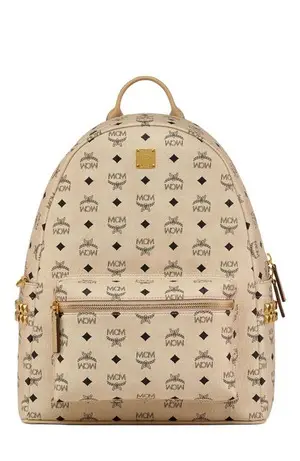 Mcm MCM Stark Side Studs Visetos Backpack Beige+black Logo