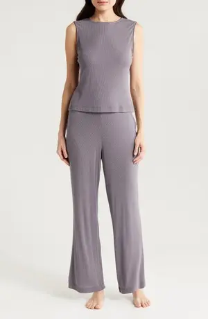 Natori Essentials Sleeveless Rib Pajamas - Purple Slate
