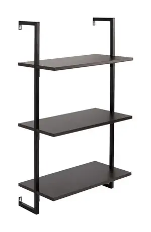 HAPPIMESS Madera Classic Industrial Shelf Wood Wall-mounted Open Ladder Bookcase With Metal Frame - Black