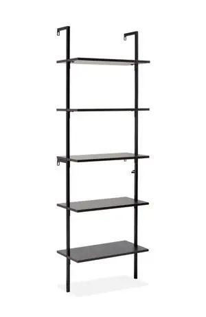 HAPPIMESS Madera Classic Industrial Shelf Wood Wall-mounted Open Ladder Bookcase With Metal Frame - Black/black