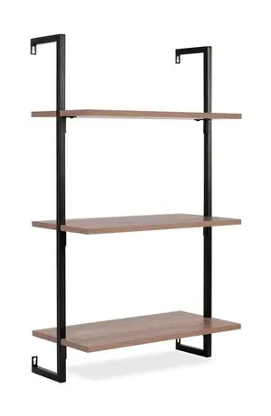 HAPPIMESS Madera Classic Industrial Shelf Wood Wall-mounted Open Ladder Bookcase With Metal Frame - Brown