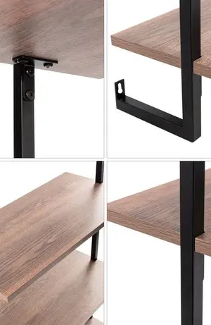 HAPPIMESS Madera Classic Industrial Shelf Wood Wall-mounted Open Ladder Bookcase With Metal Frame