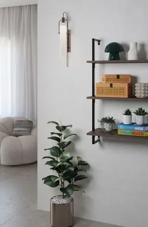 HAPPIMESS Madera Classic Industrial Shelf Wood Wall-mounted Open Ladder Bookcase With Metal Frame