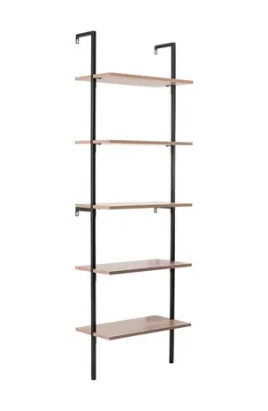 HAPPIMESS Madera Classic Industrial Shelf Wood Wall-mounted Open Ladder Bookcase With Metal Frame - Brown/black